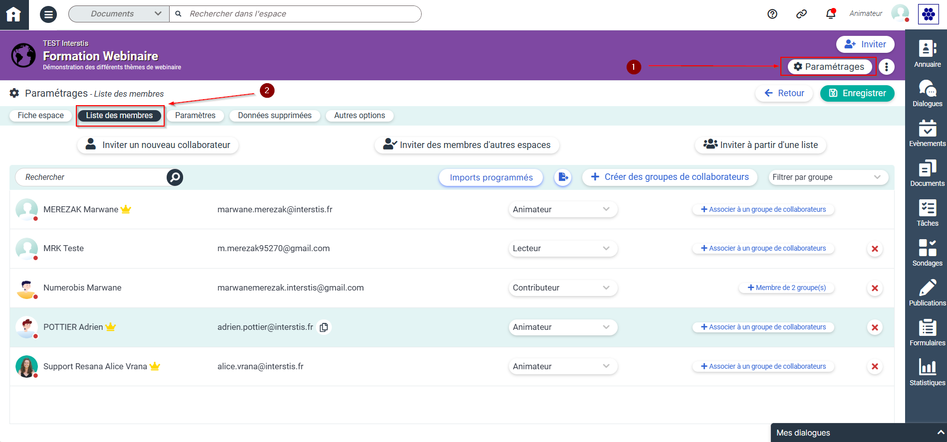 Gérer les membres de votre espace – RESANA